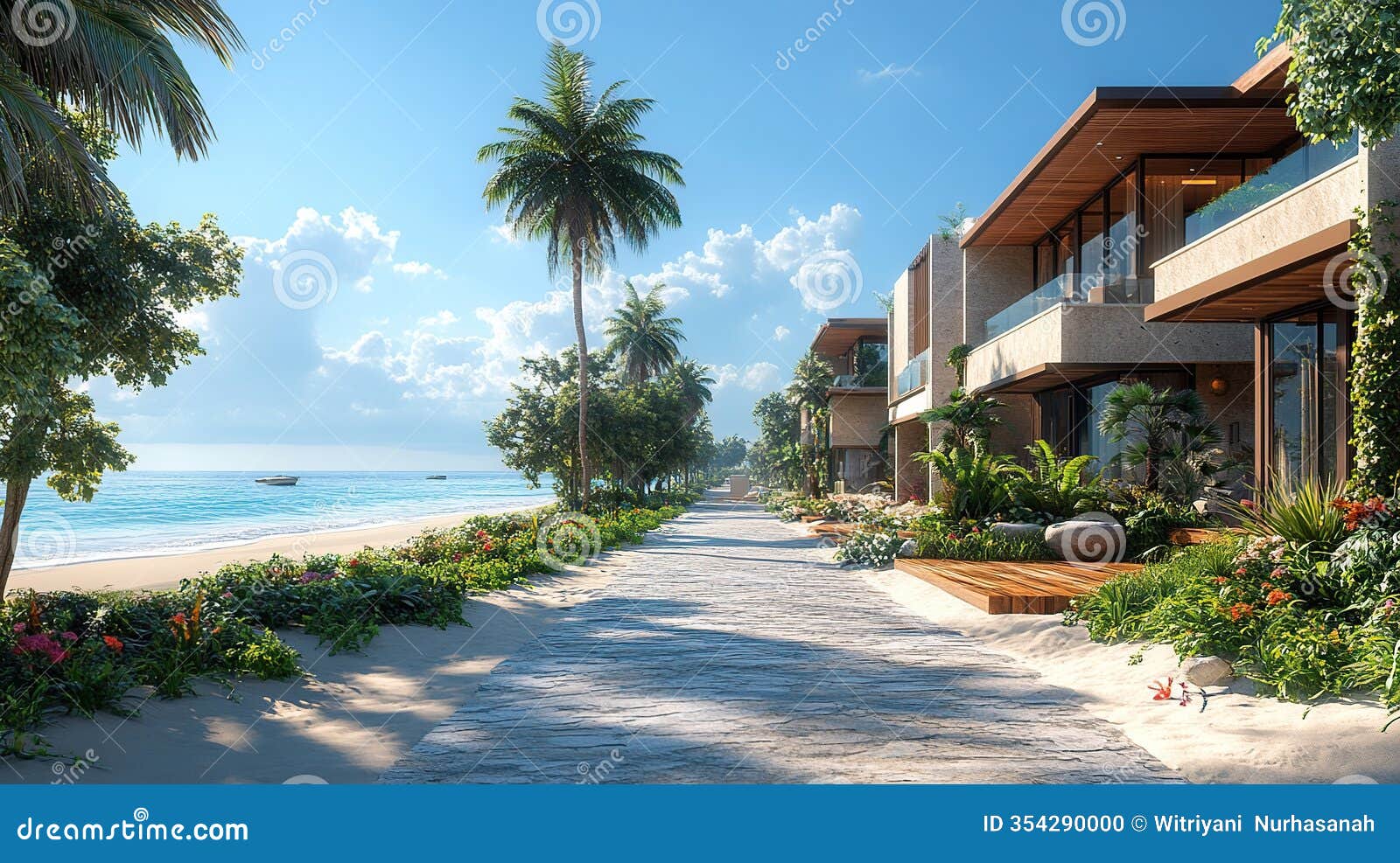 Luxury Beachfront Villas with Tropical Landscaping and Ocean View Stock ...