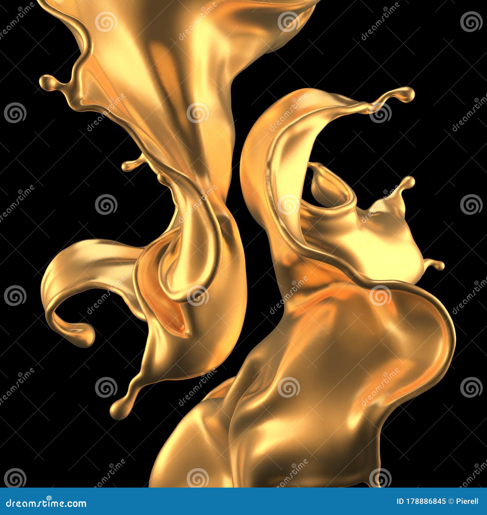 Luxury Beautiful Gold Splash. 3d Illustration, 3d Rendering Stock ...