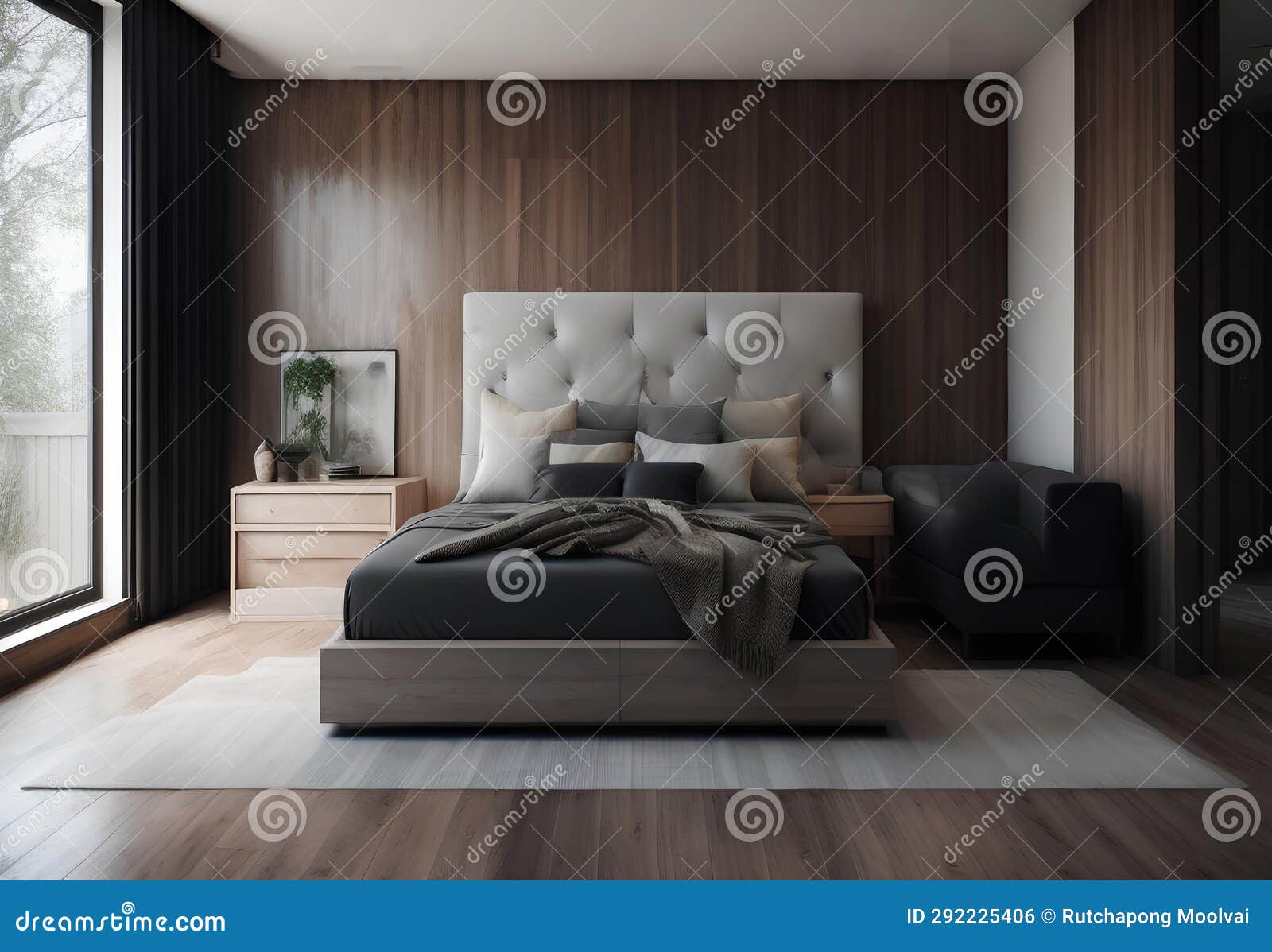 Luxury Bedroom Interior with Bedding Sheet Dark Tone and Modern Style ...