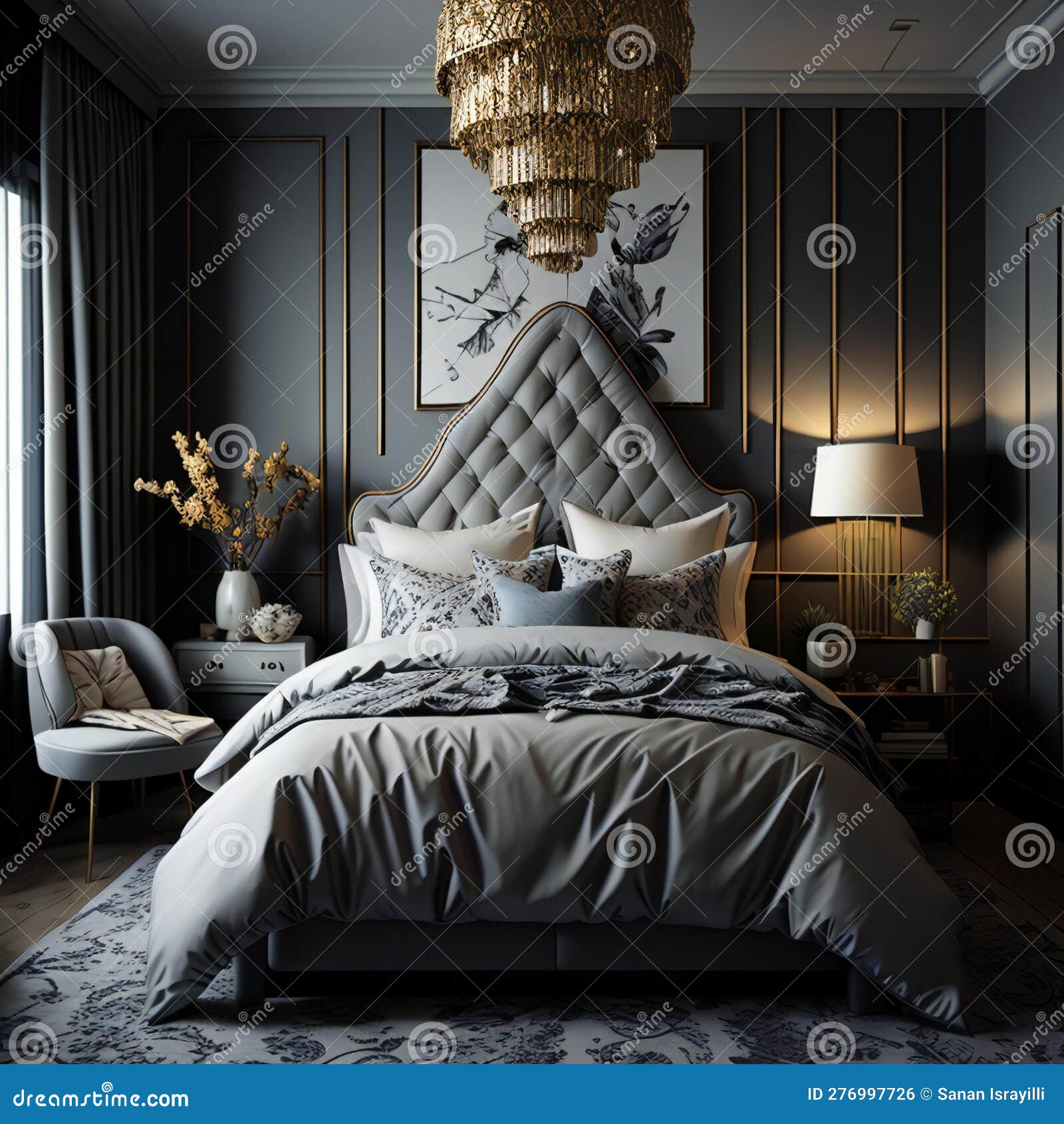 Luxury Bedroom Interior with a Large Bed, Ai Generated Stock ...