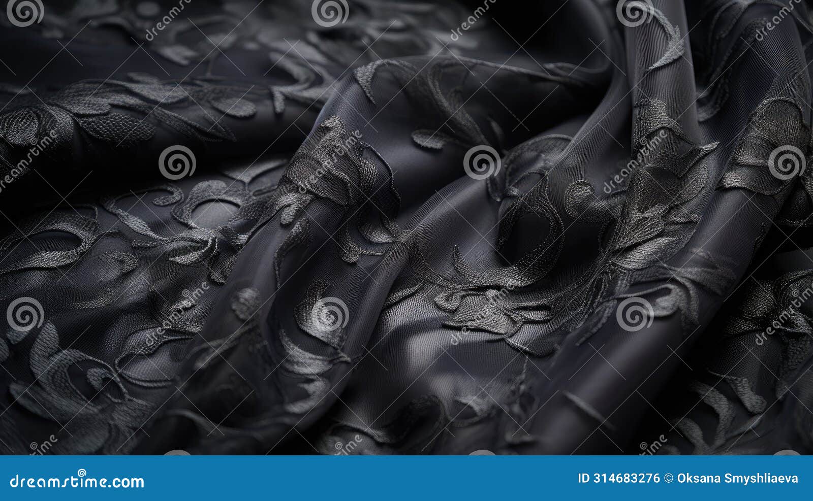Luxury Black Embroidered Fabric Texture Close-Up Stock Photo - Image of ...