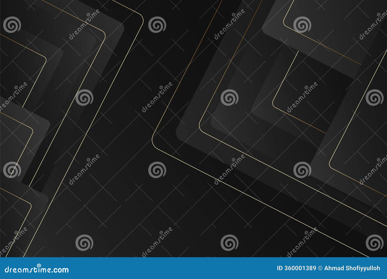 Luxury Black Rounded Rectangle Shape Background With Gold Line. Cartoon ...