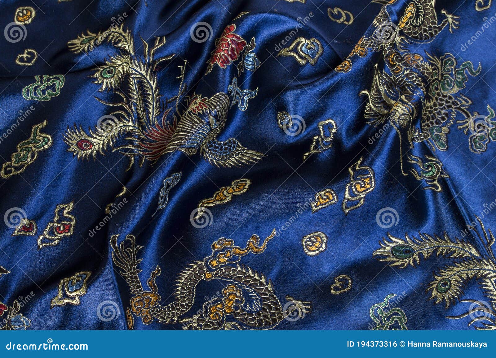 Luxury Blue Chinese Wavy Silk Texture Abstract Background Stock Photo ...