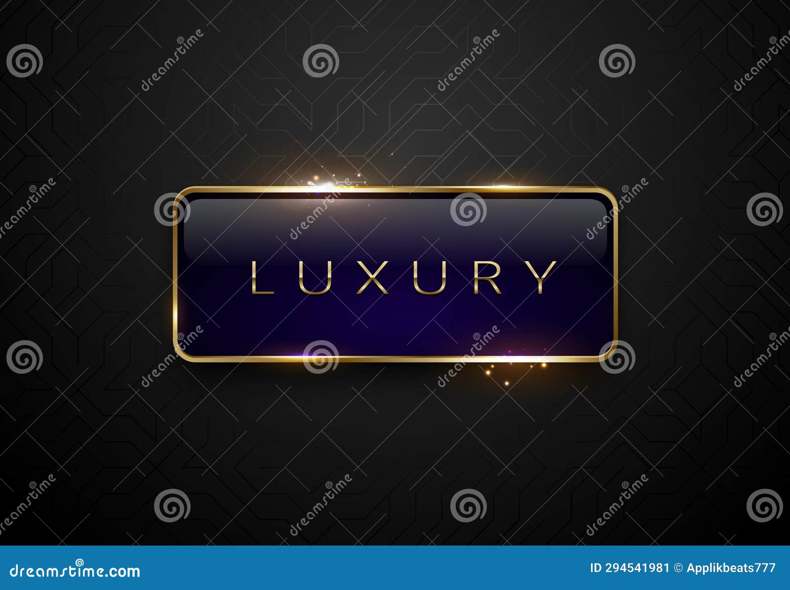 Luxury Blue Label with Golden Frame Sparks on Black Geometric Pattern ...