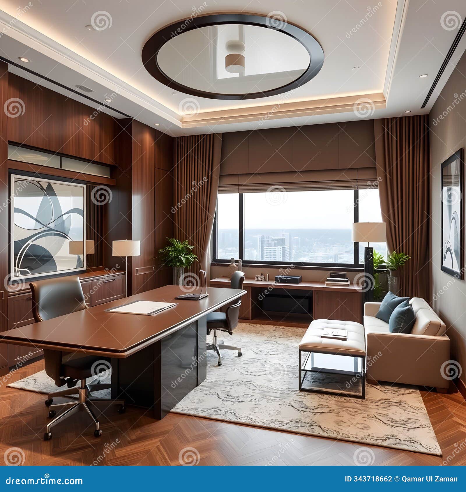 Luxury Boss Office Room with Window Stock Illustration - Illustration ...