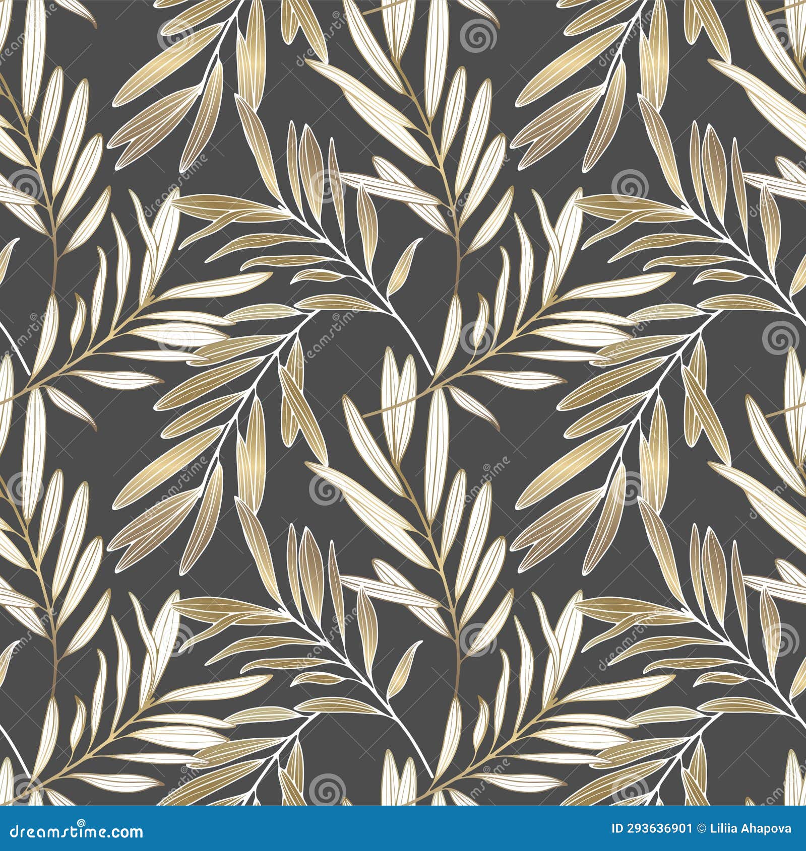 Luxury Botanical Seamless Pattern with Golden Branches on a Gray ...