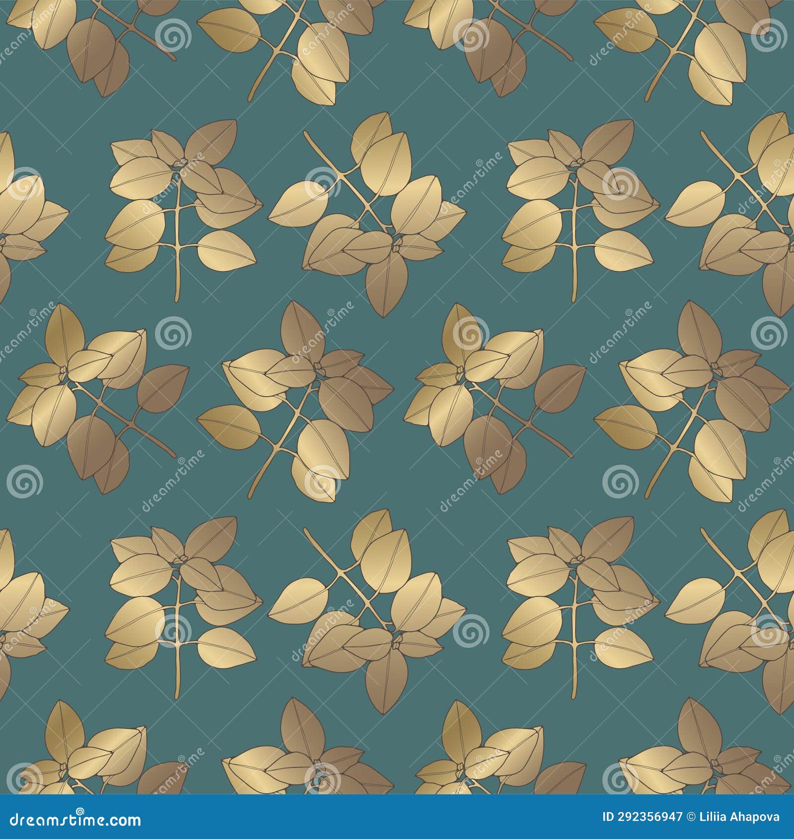Luxury Botanical Seamless Pattern with Golden Branches and Leaves on a ...