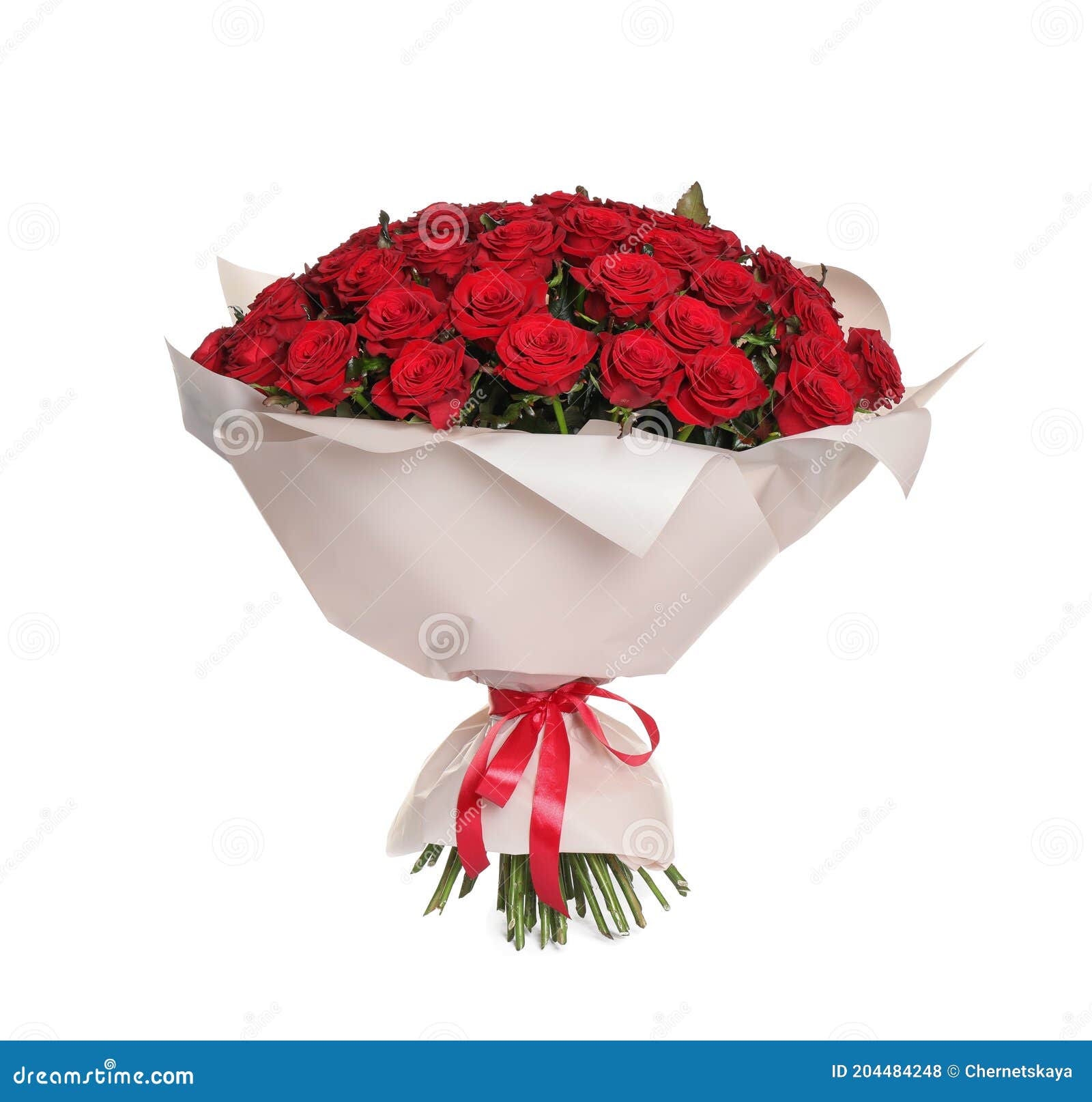 Luxury Bouquet of Fresh Red Roses Isolated on White Stock Photo - Image ...