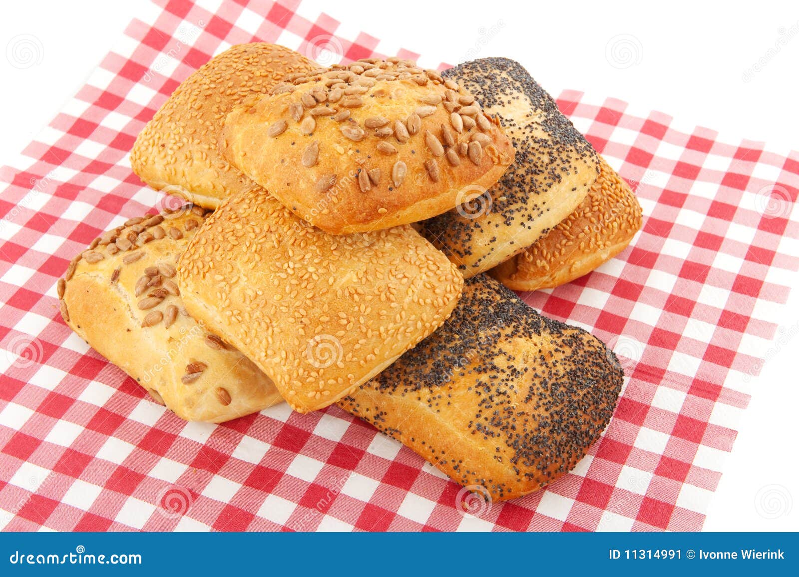 Luxury Bread Rolls on Checked Napkin Stock Image - Image of flour ...