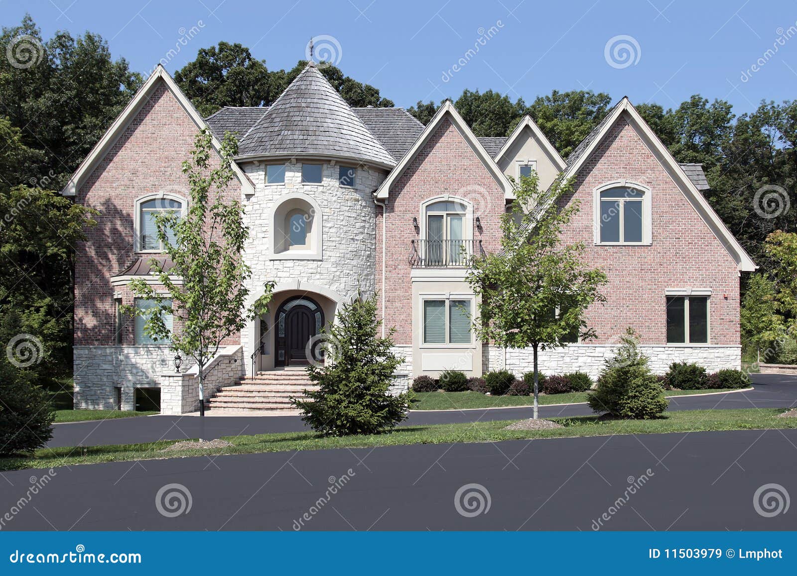 Luxury Brick Home with Turret Stock Image - Image of construction ...