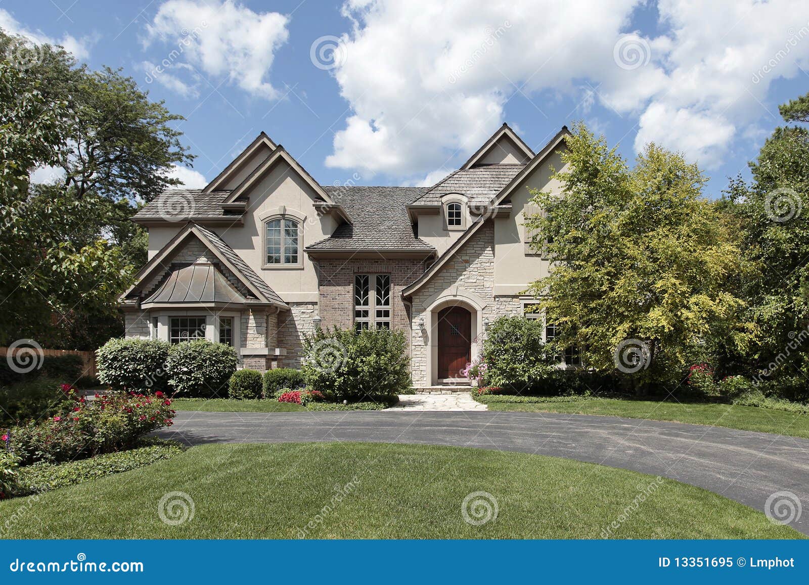 Luxury Brick and Stone Home Stock Image - Image of contemporary, garage ...