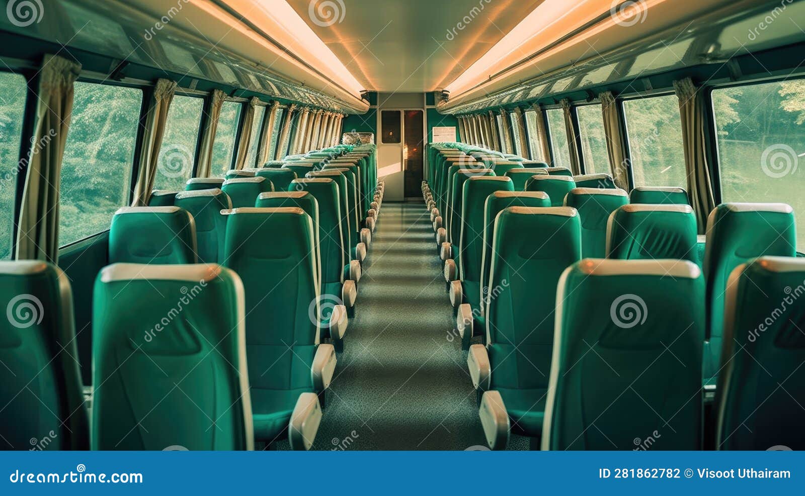 Luxury Bus Interior with Rows of Comfortable Seats Stock Illustration ...
