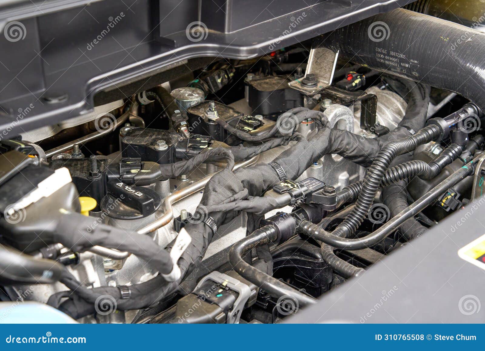 Luxury Car Engine Compartment Close-up Stock Photo - Image of military ...