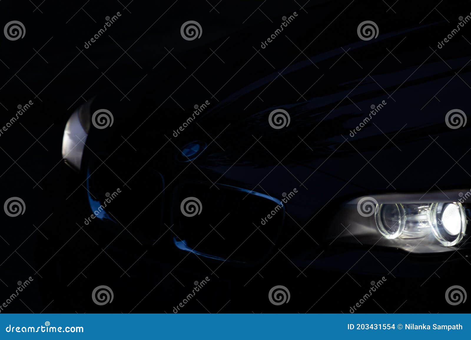 Luxury Car Headlights Beam Driving Fast Stock Photo - Image of design ...