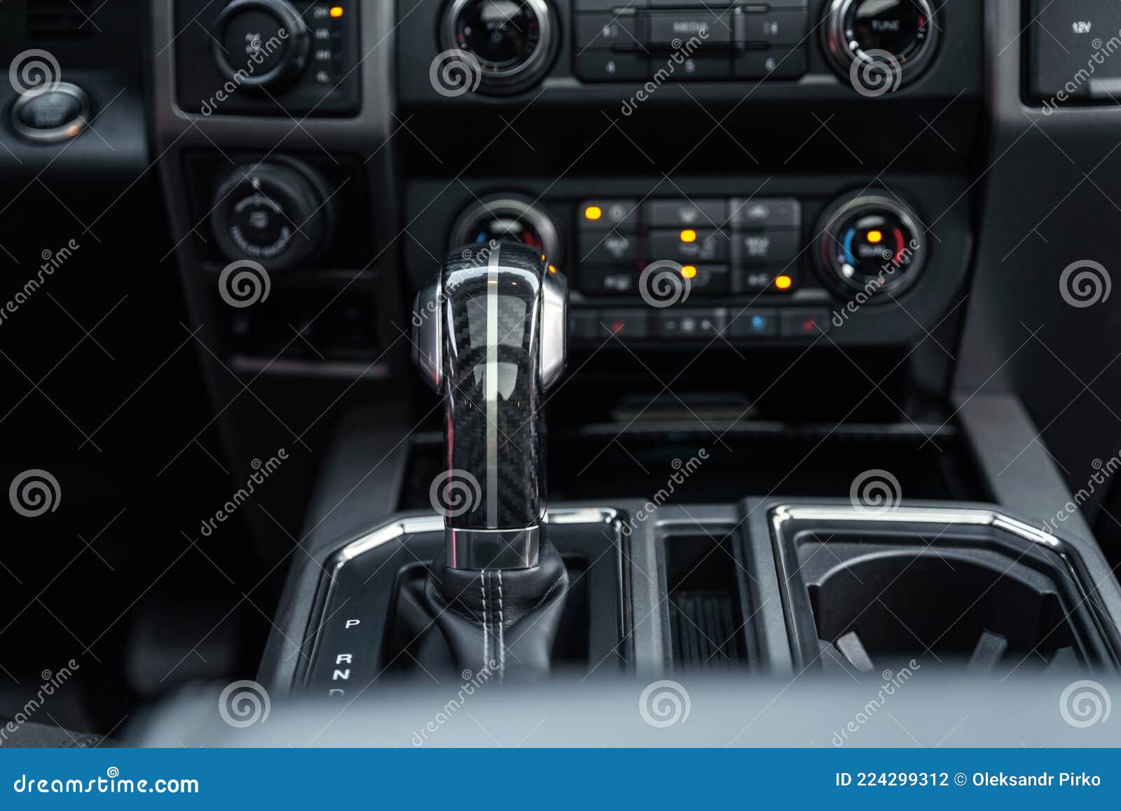 Luxury Car Interior. Control Panel, Radio System, Shift Lever ...