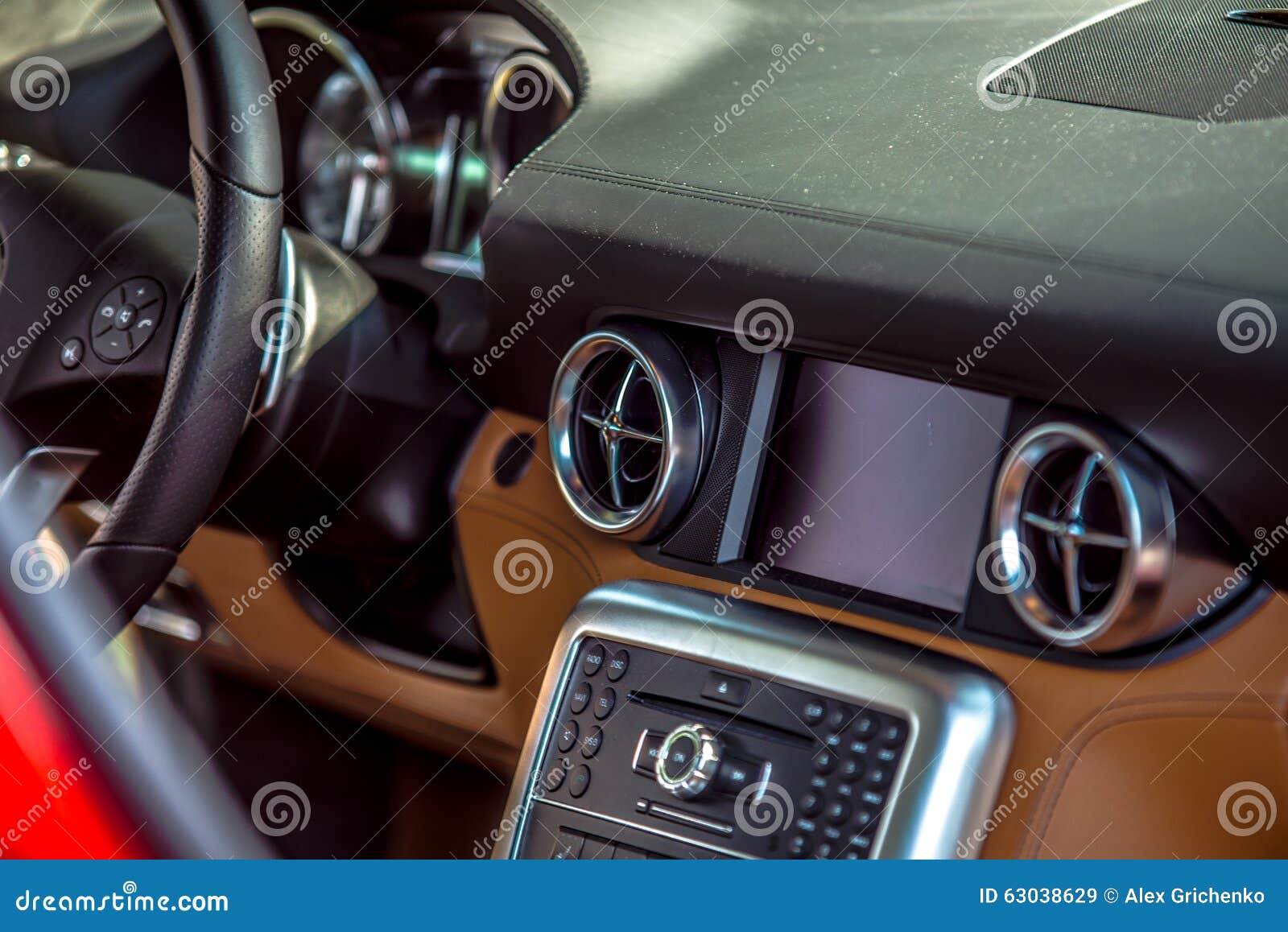 Luxury Car Interior Dash Steering Wheel and Controls Stock Image ...