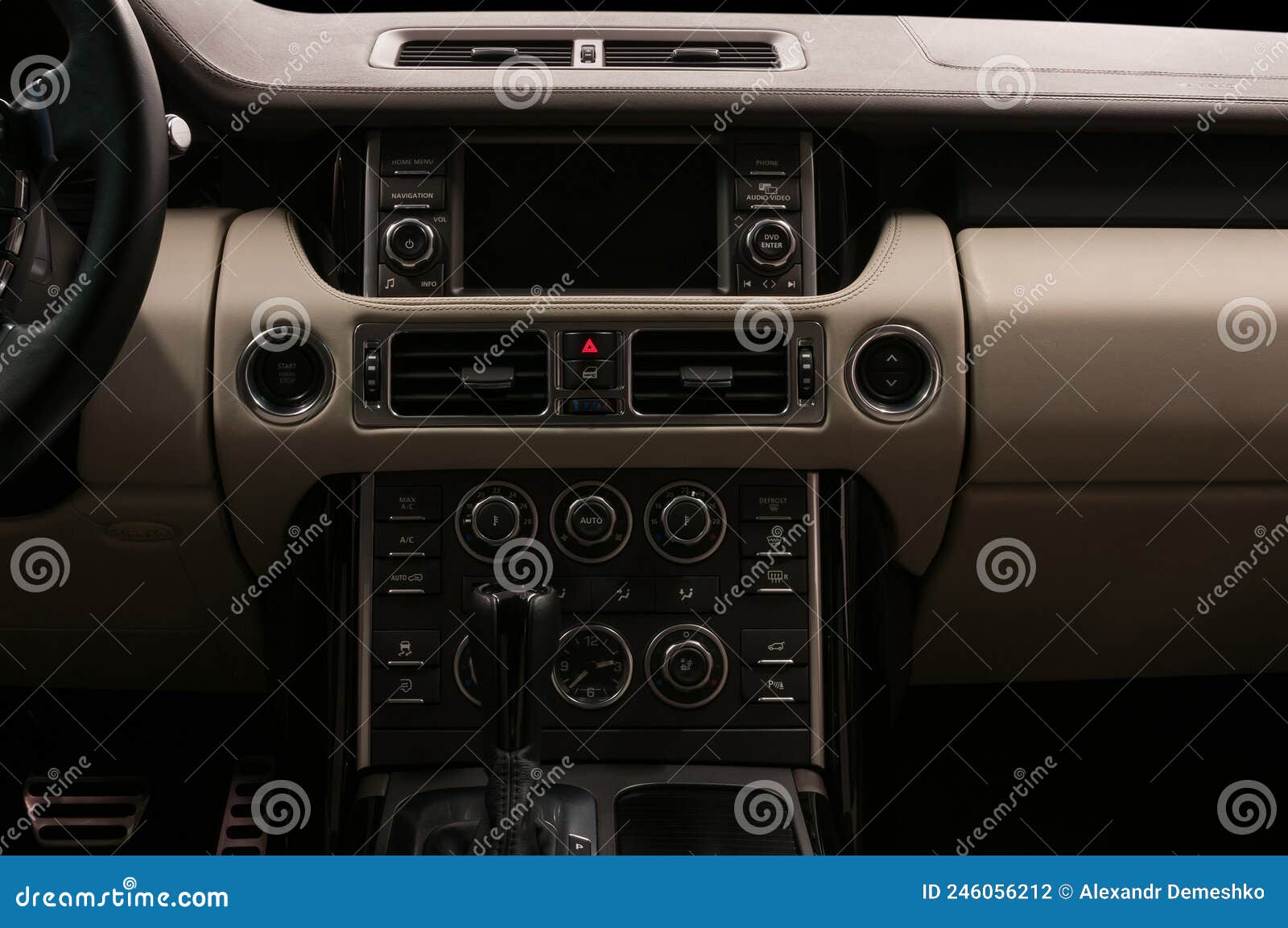 Luxury Car Interior. Multimedia Screen and Control Buttons. Modern Car ...