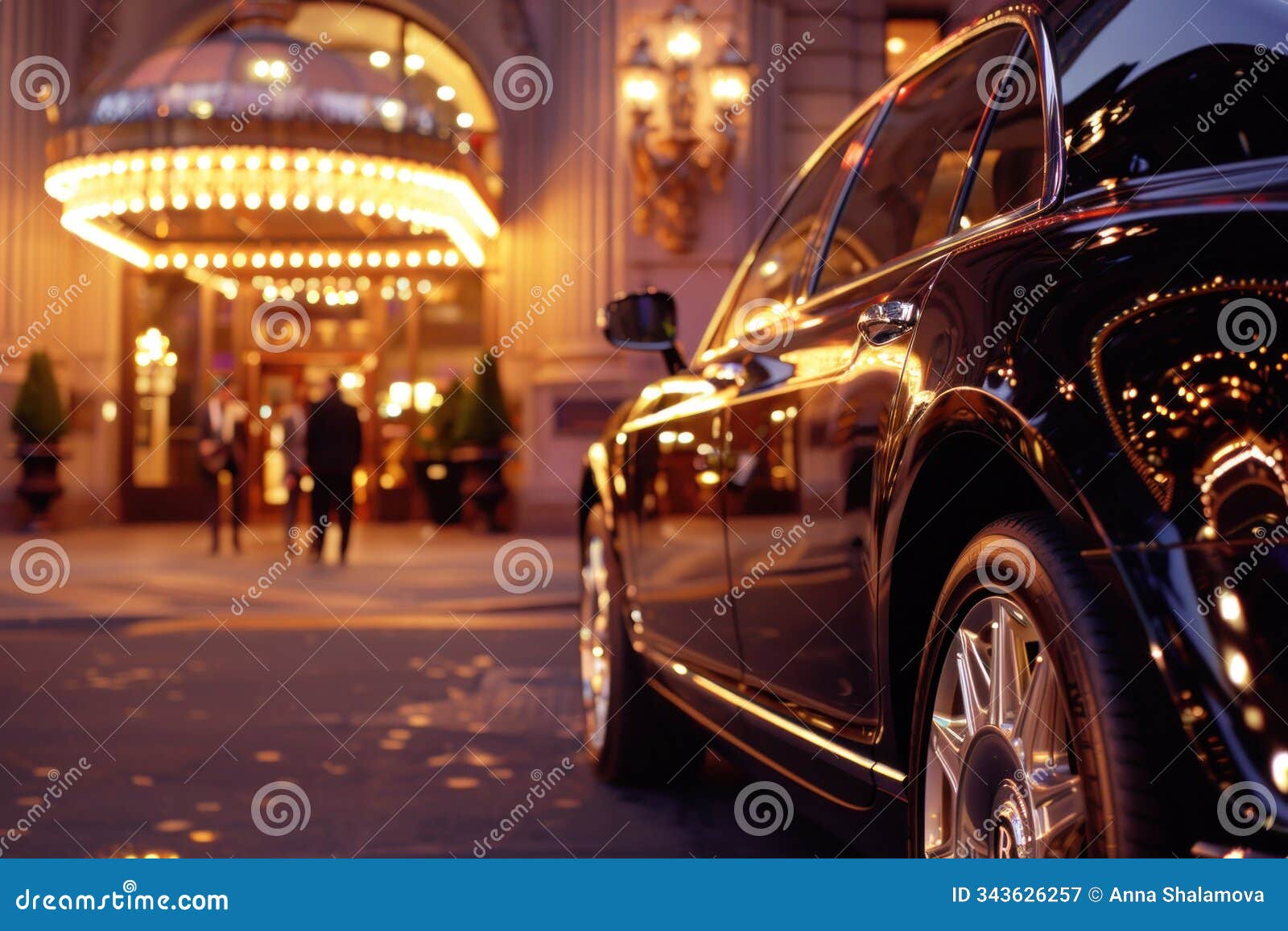 Luxury Car Parked in Front of Elegant Hotel Entrance at Night Stock ...