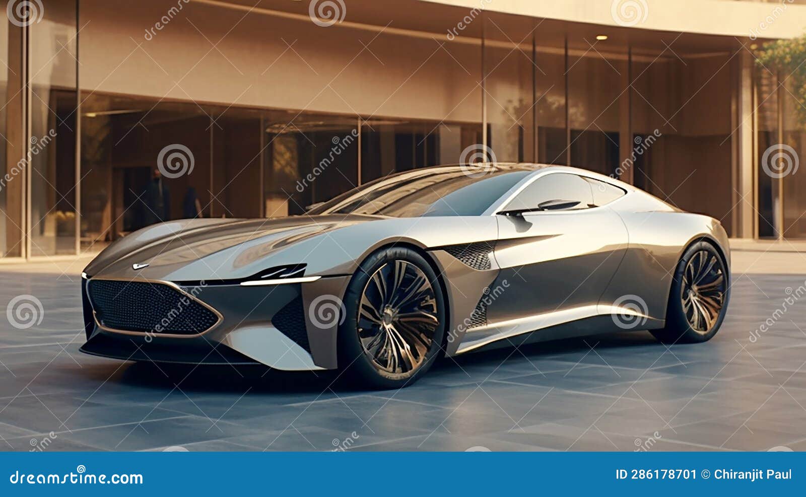 Luxury Car Parked Outside Elegant Modern Building Background Stock ...