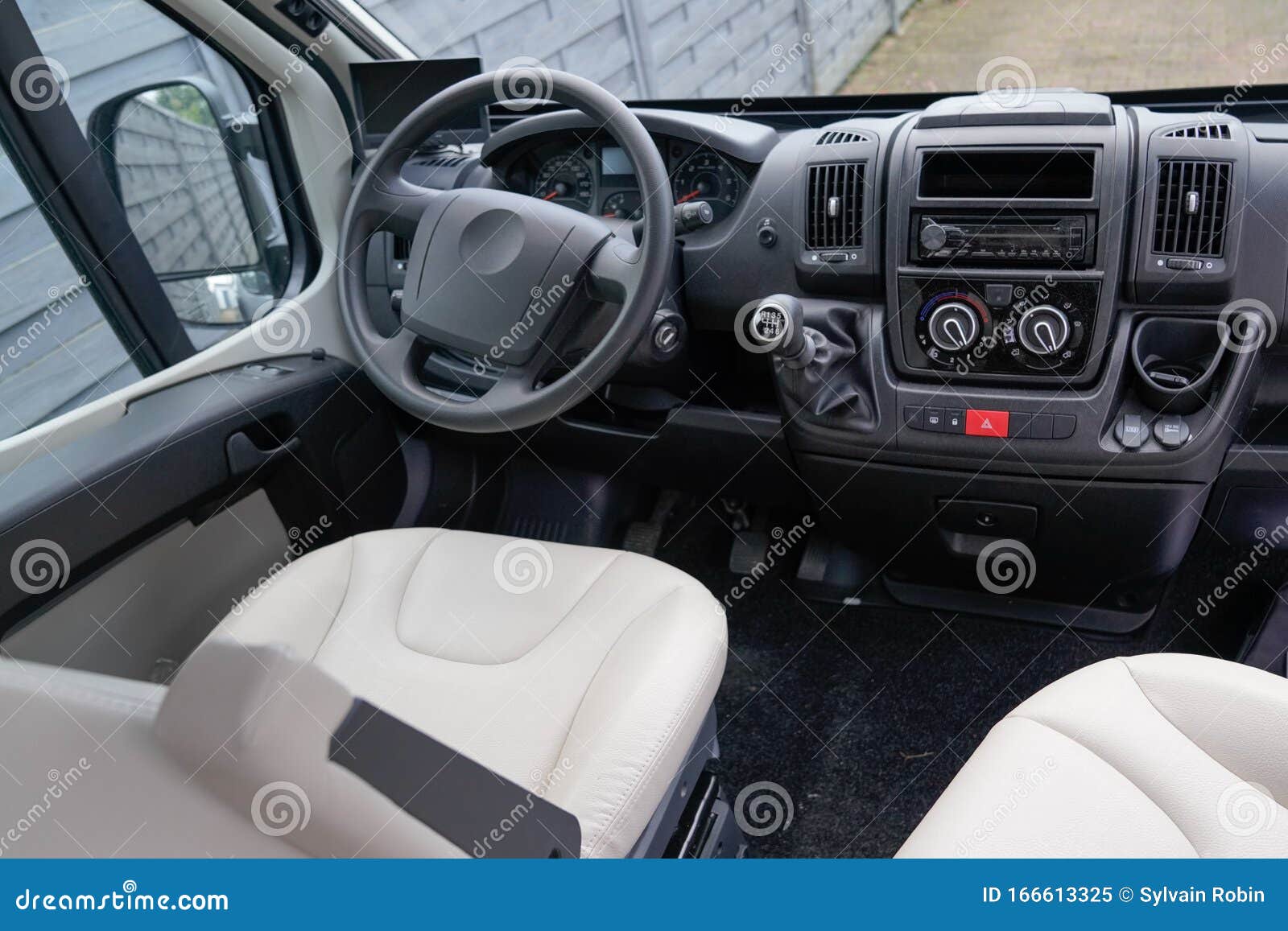 Luxury Car Van Interior Details Black Dashboard Steering Wheel Stock ...
