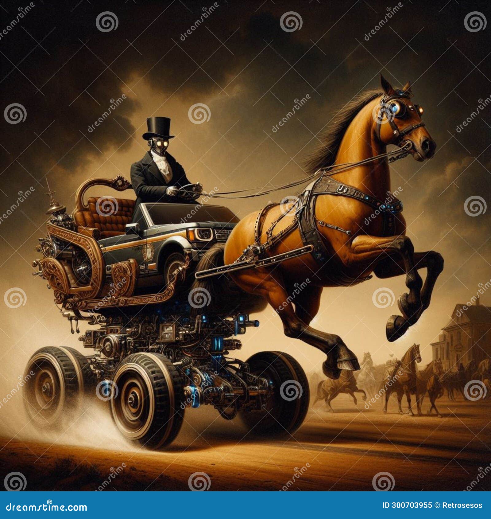 Luxury Carriage Driven by Robot Pulled by Horse from Petrol Suv ...