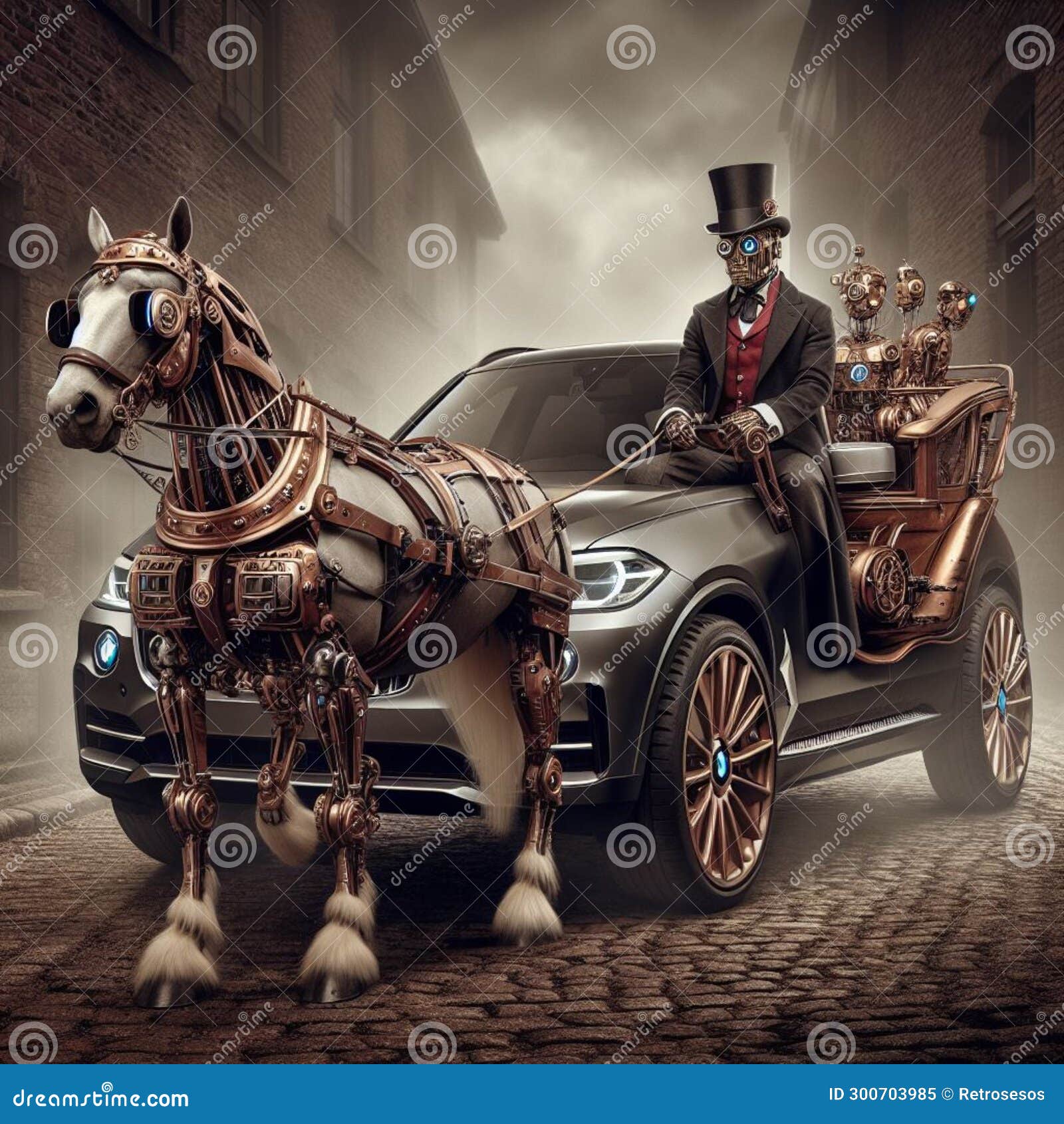 Luxury Carriage Driven by Robot Pulled by Horse from Petrol Suv ...