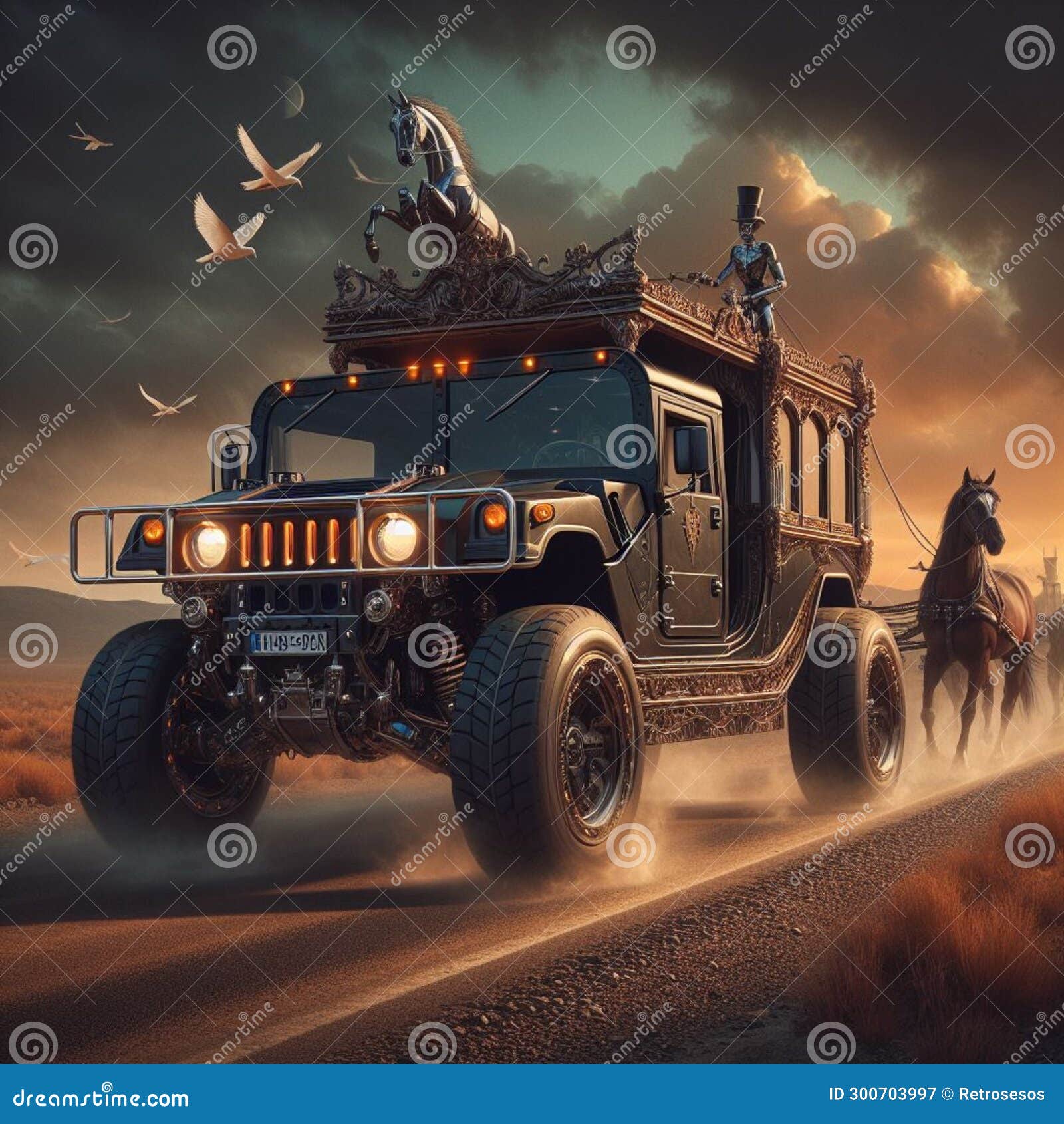 Luxury Carriage Driven by Robot Pulled by Horse from Petrol Suv ...