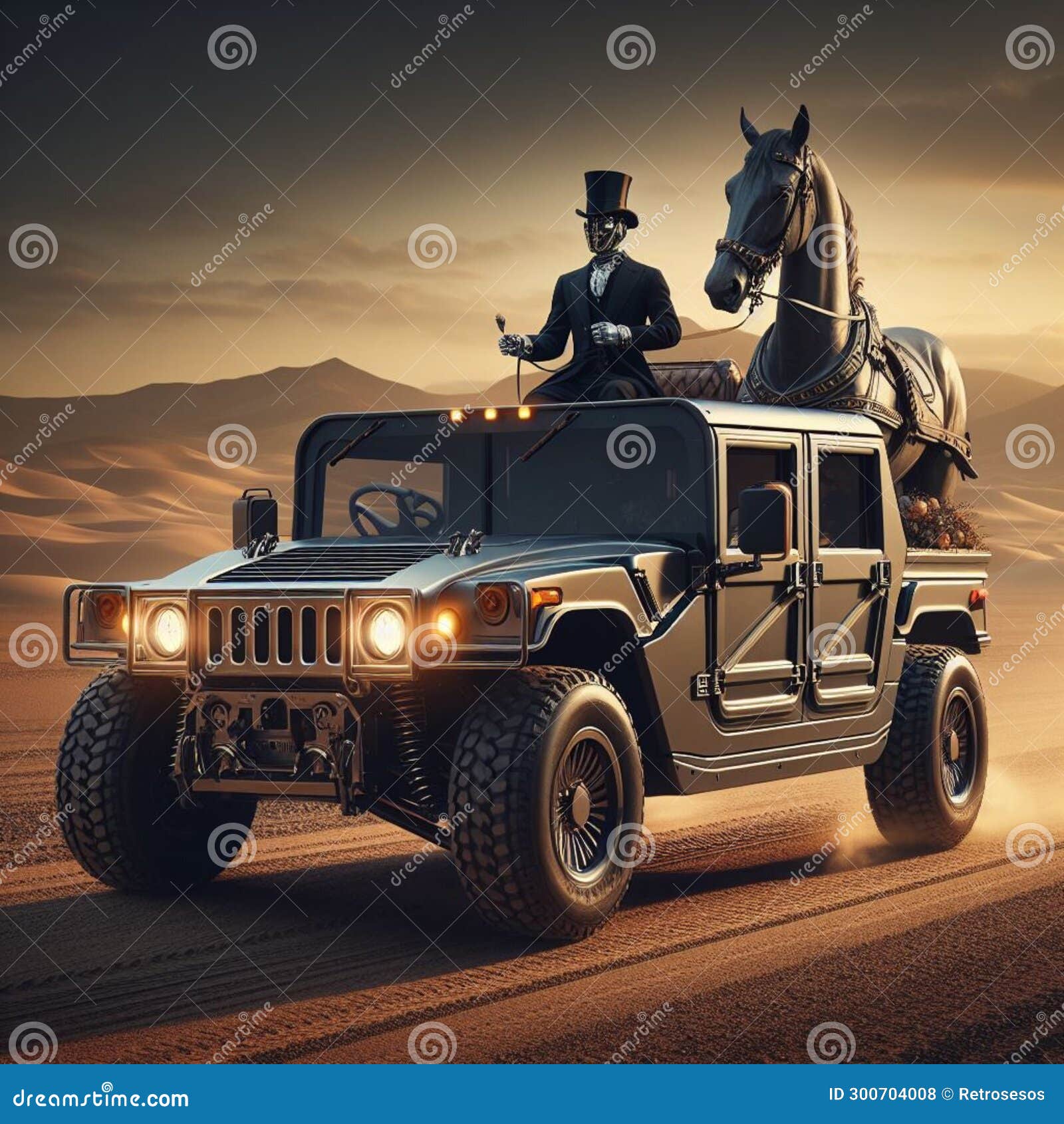 Luxury Carriage Driven by Robot Pulled by Horse from Petrol Suv ...