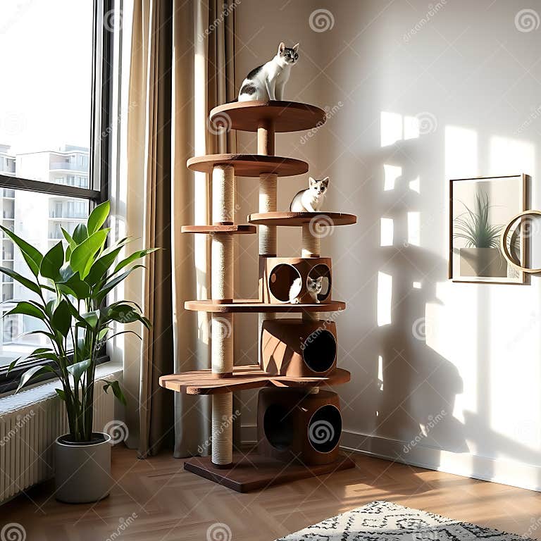 A Luxury Cat Tree with Multiple Levels Located in a Spacious ...