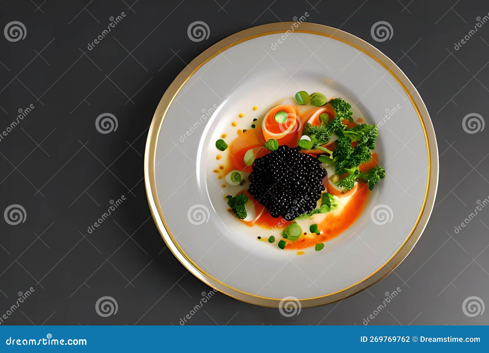 Luxury Caviar Food on White Plate Flat Lay Stock Illustration ...