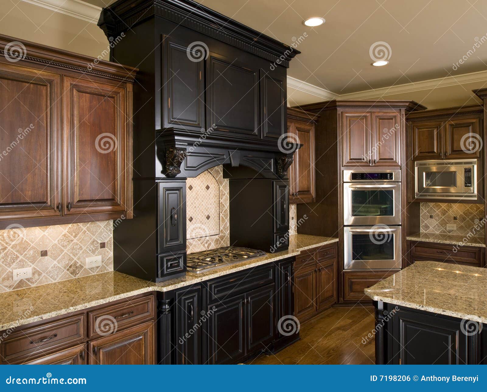 Luxury Center Island Kitchen Left Side Stock Photo - Image of furniture ...