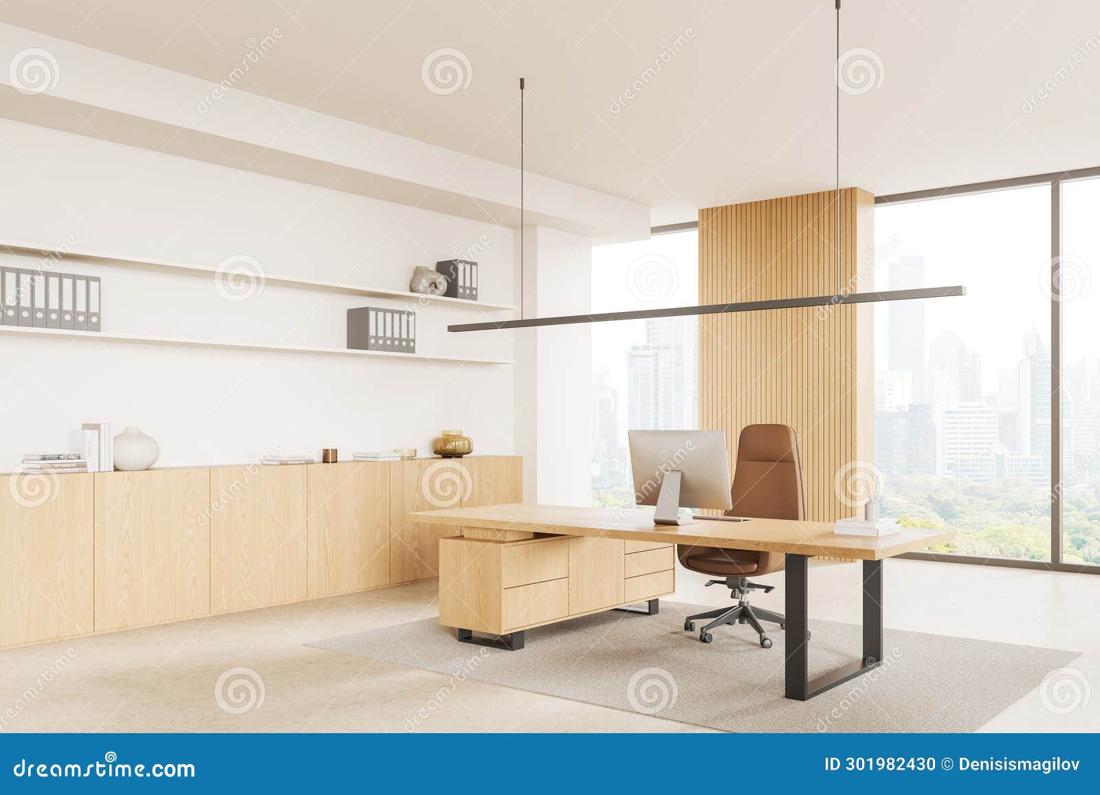 Luxury Ceo Workplace Interior with Desk Near Window, Pc Desktop and ...