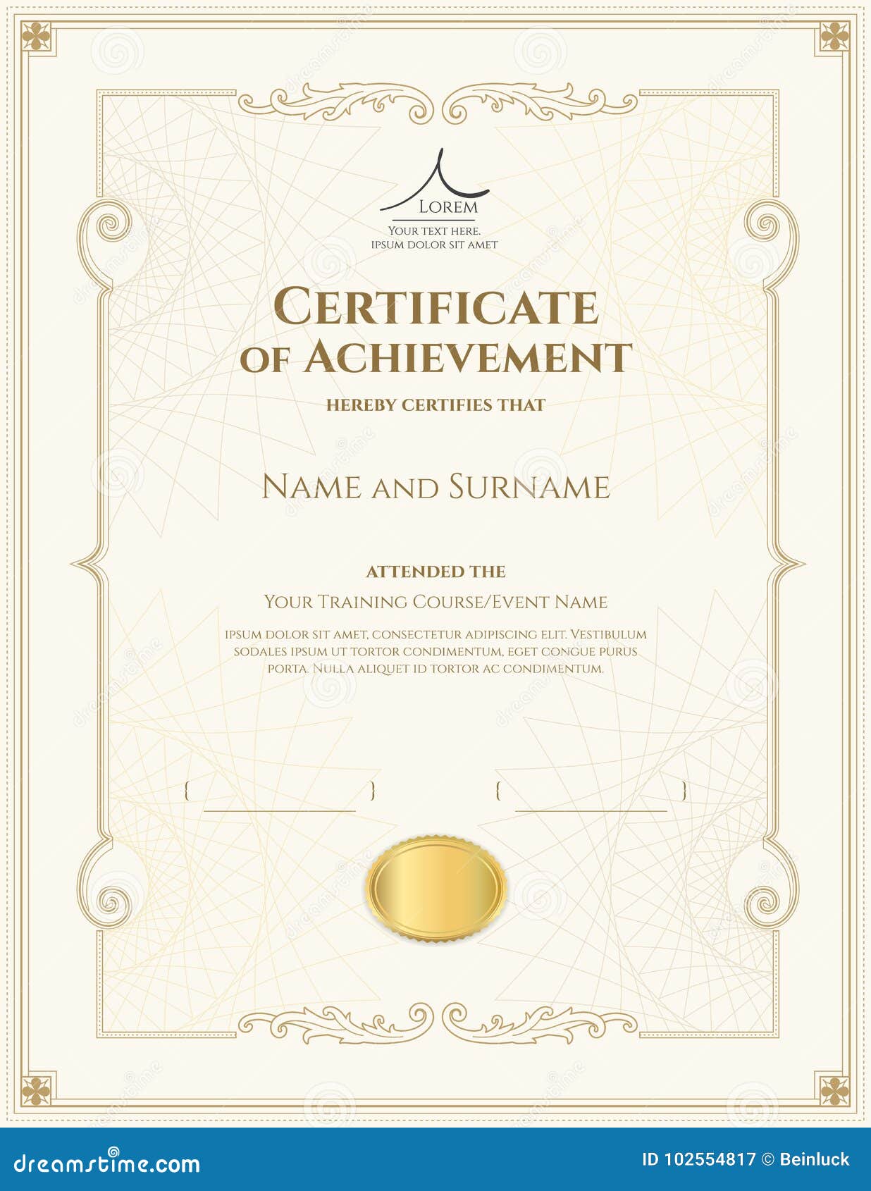 Luxury Certificate Template with Elegant Border Frame, Diploma D Stock Vector - Illustration of ...