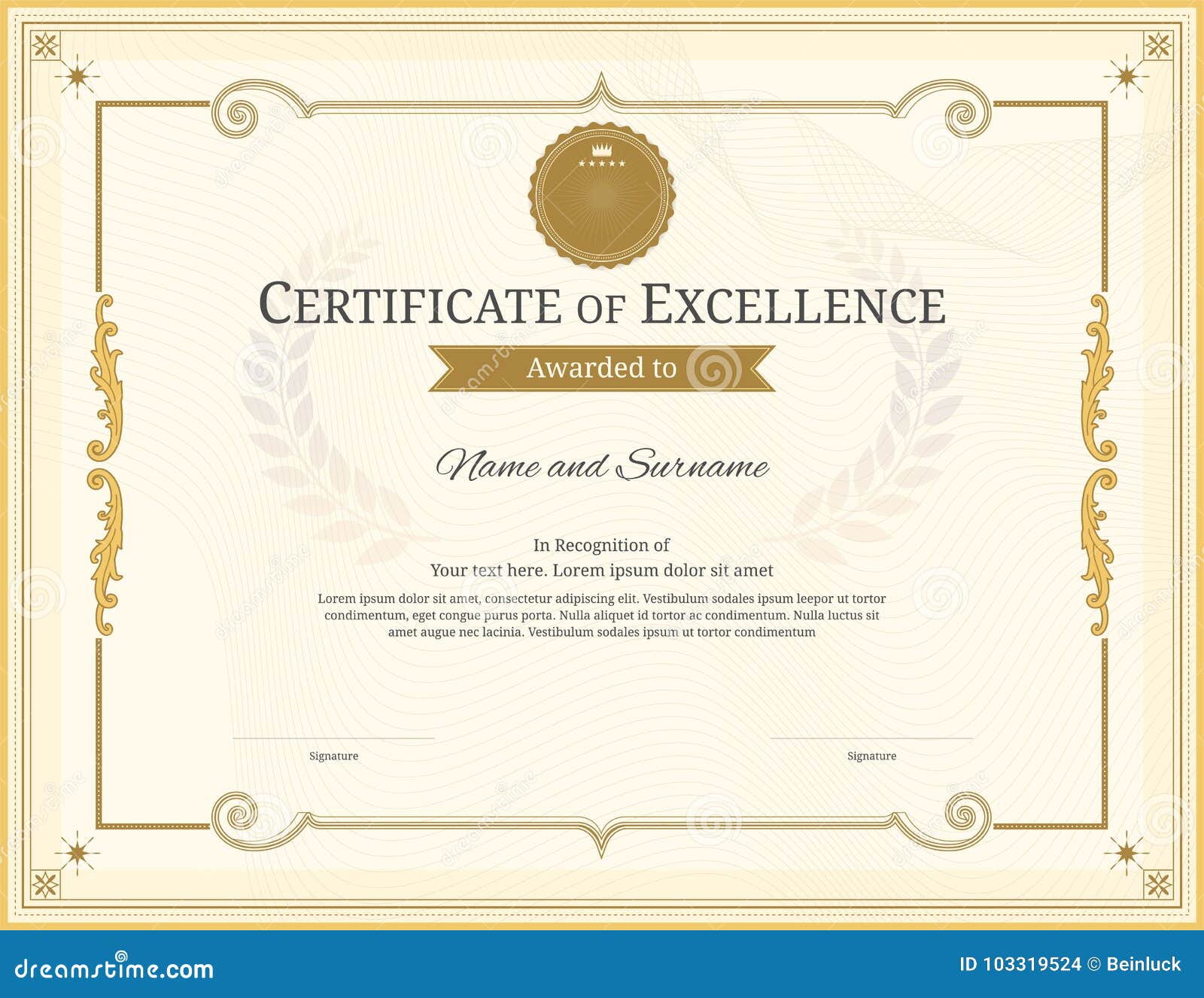 Luxury Certificate Template with Elegant Border Frame, Diploma D Stock Vector - Illustration of ...