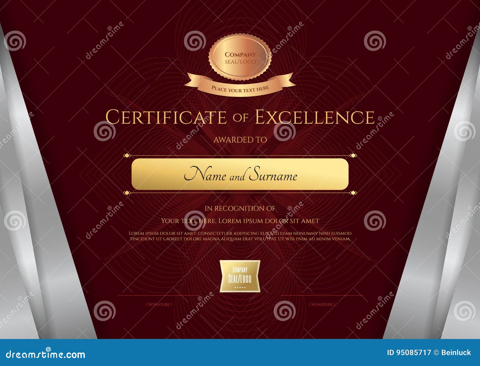 Luxury Certificate Template with Elegant Silver Border Frame, Di Stock ...