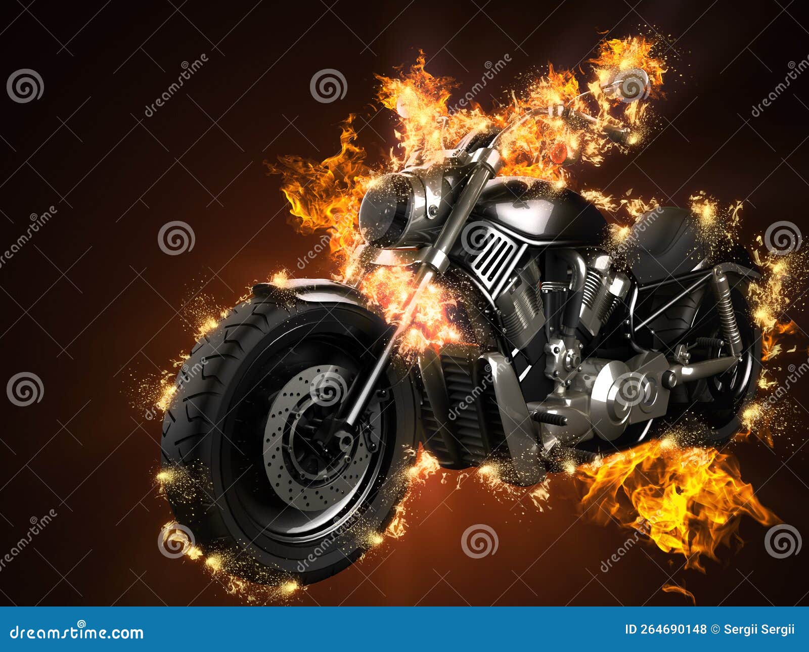 Luxury Chopper Motorbike in Fire Stock Illustration - Illustration of ...