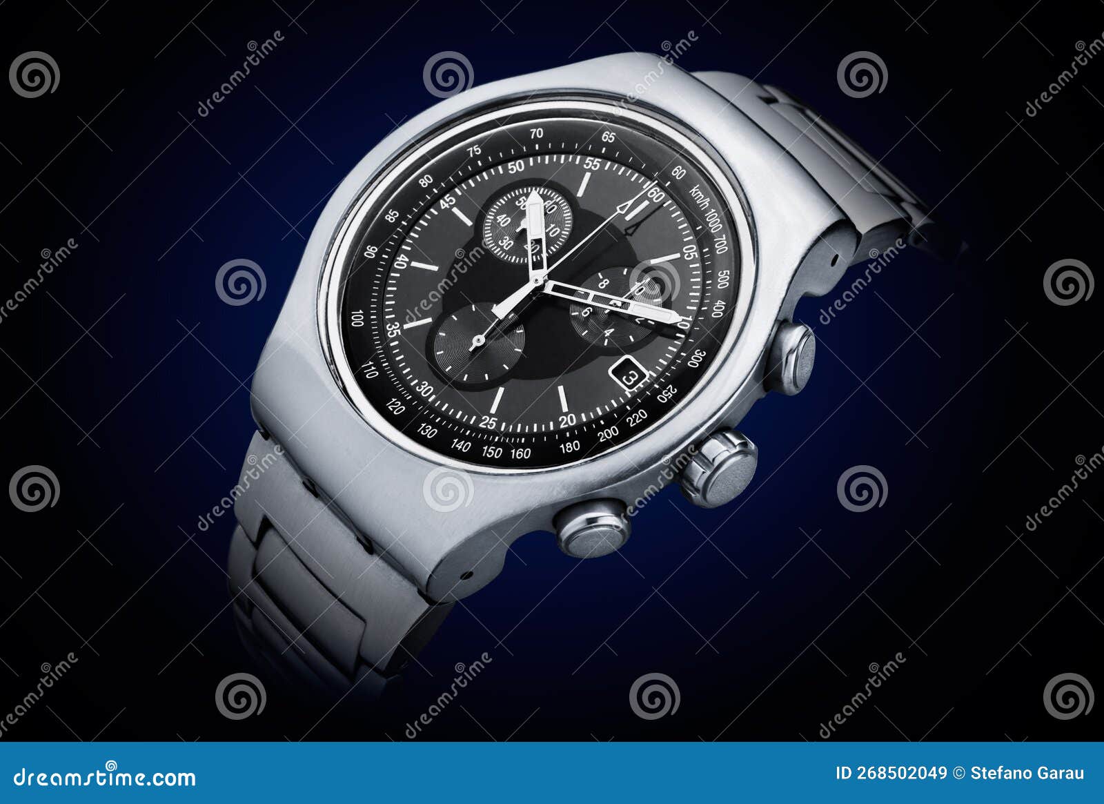 Stainless Steel Luxury Chronograph Watch, with Deep Blue Gradient ...