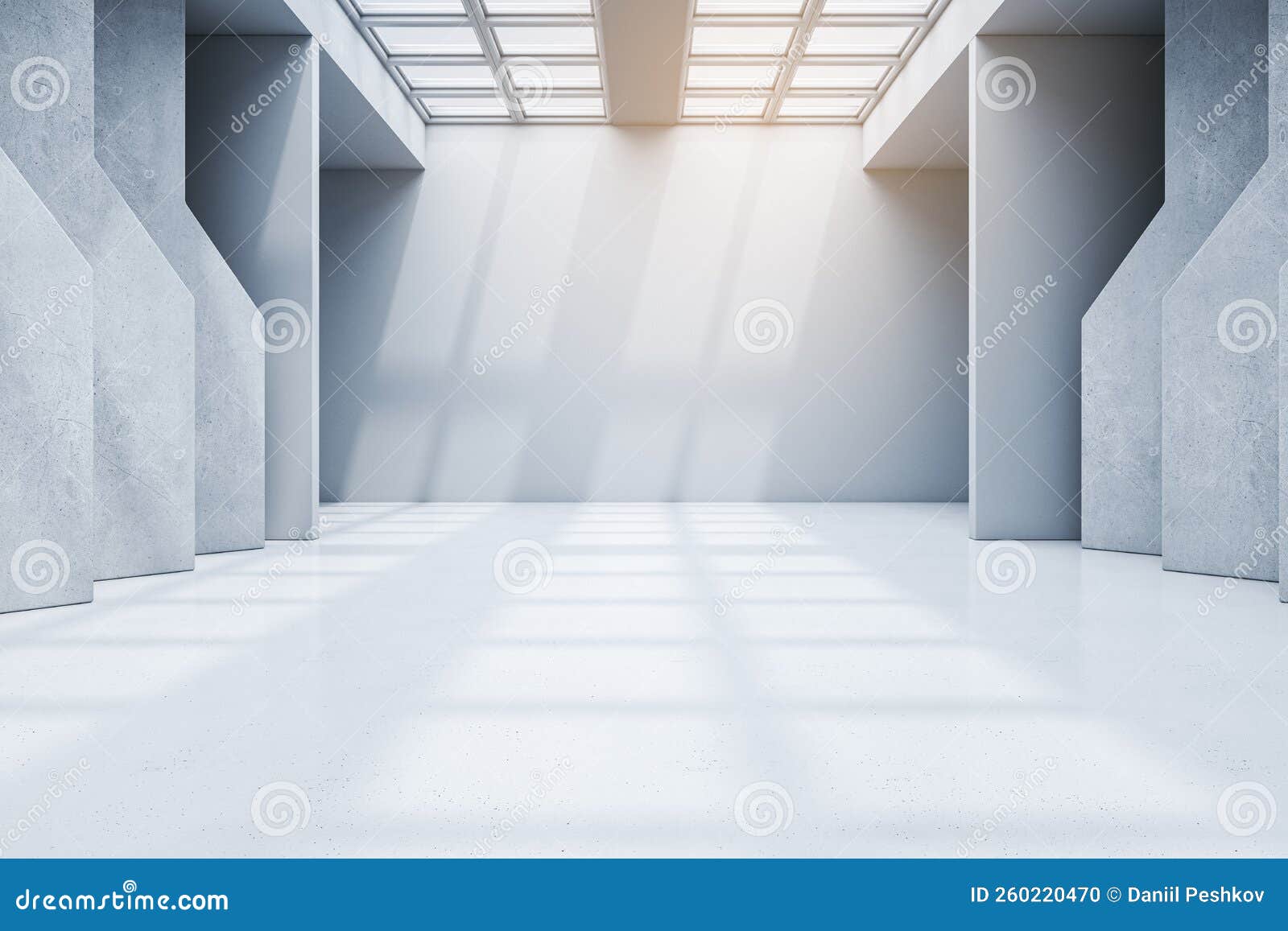 Luxury Concrete Gallery Interior with Sunlight and Shadows. Stock ...