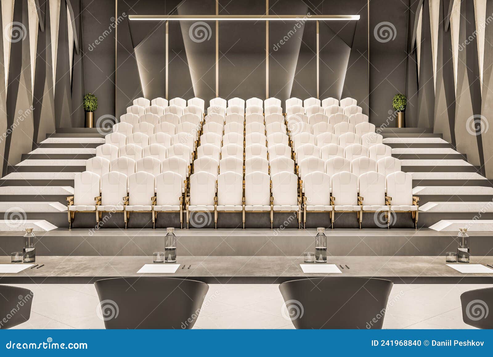 Luxury Concrete Lecture Hall Auditorium Interior with Seats and Other ...