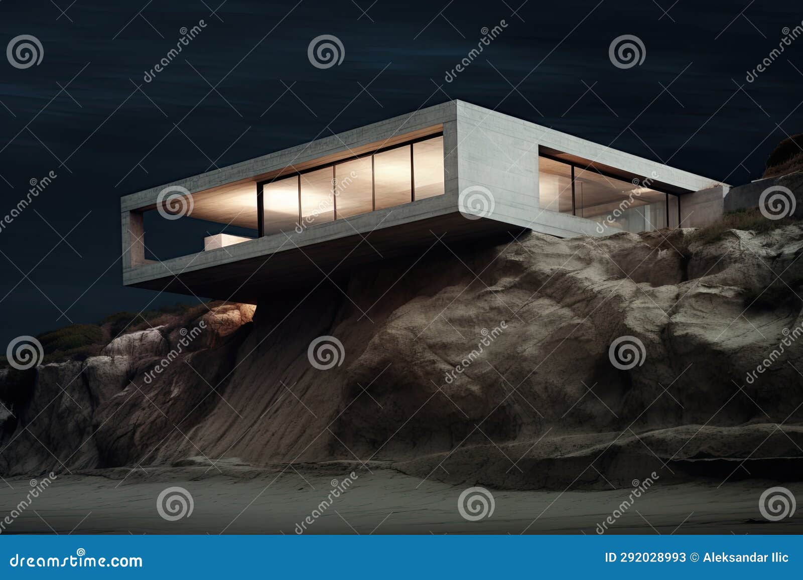 Luxury Concrete Mansion on the Cliff Overlooking the Ocean at Sunset ...