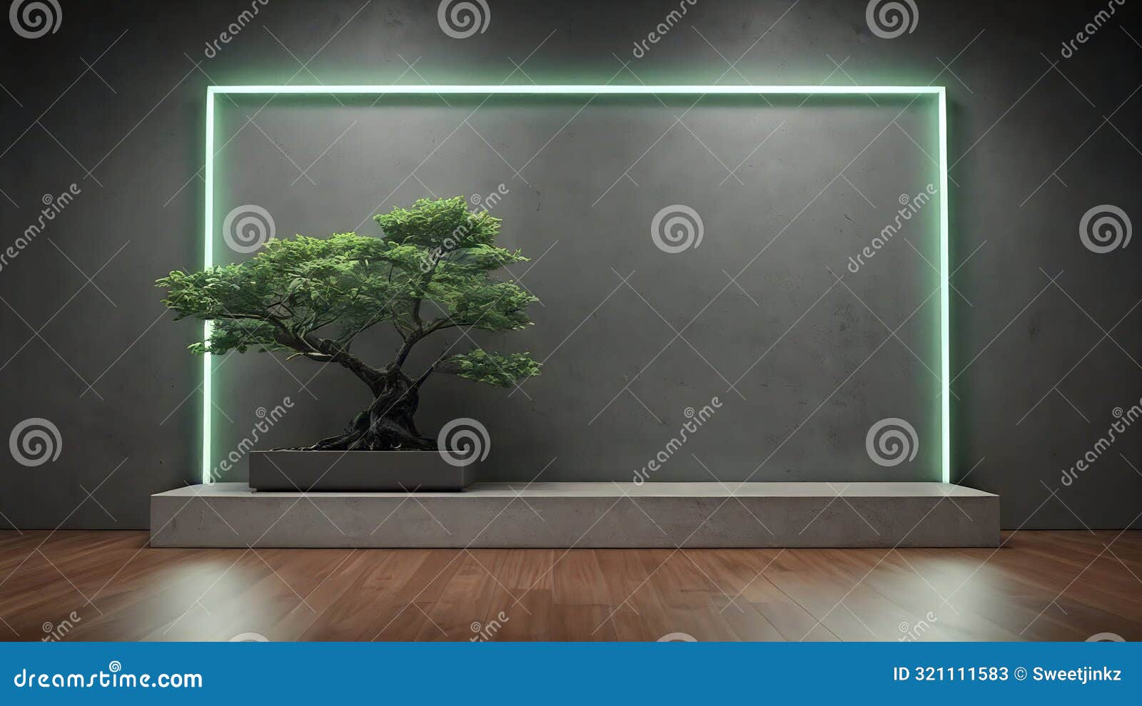Luxury Concrete Wall,blank Border Frame, Minimal Tree, Neon Light Stock ...