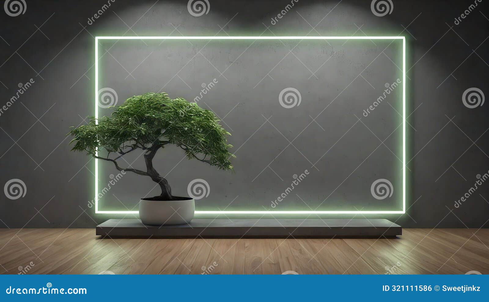 Luxury Concrete Wall,blank Border Frame, Minimal Tree, Neon Light Stock ...