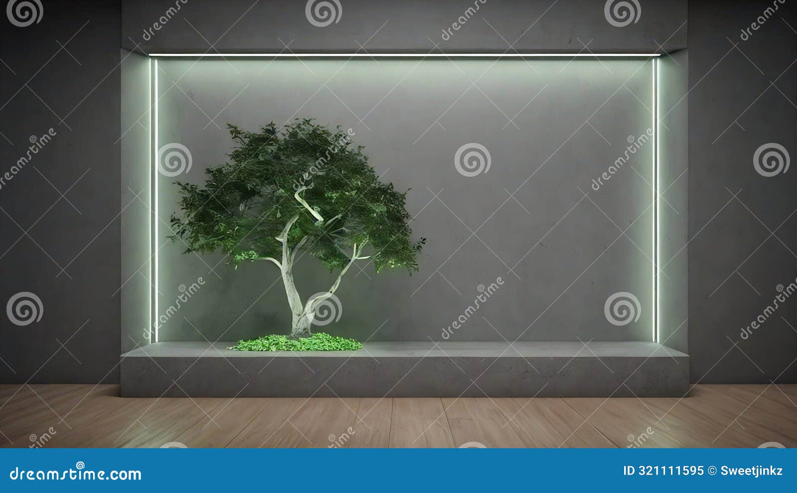 Luxury Concrete Wall,blank Border Frame, Minimal Tree, Neon Light Stock ...