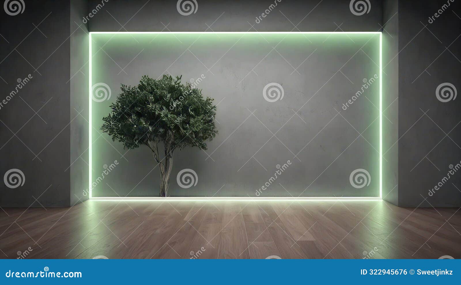 Luxury Concrete Wall,blank Border Frame, Minimal Tree, Neon Light Stock ...