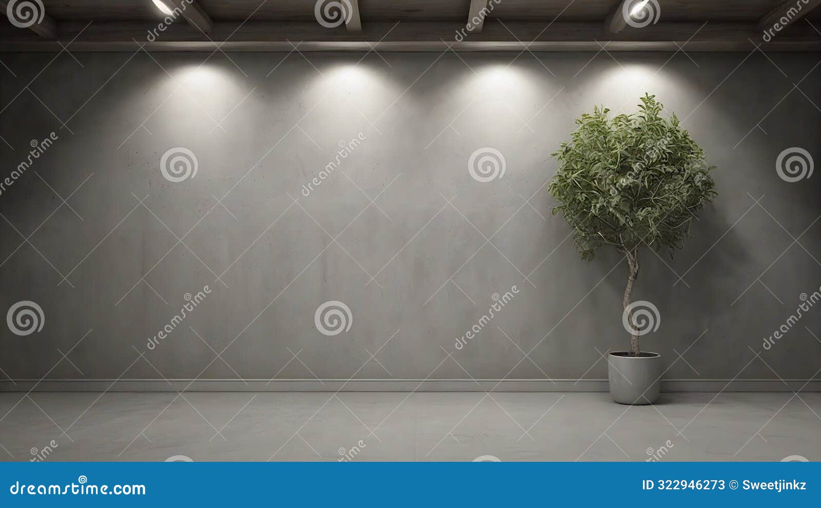 Luxury Concrete Wall,blank Border Frame, Minimal Tree, Neon Light Stock ...