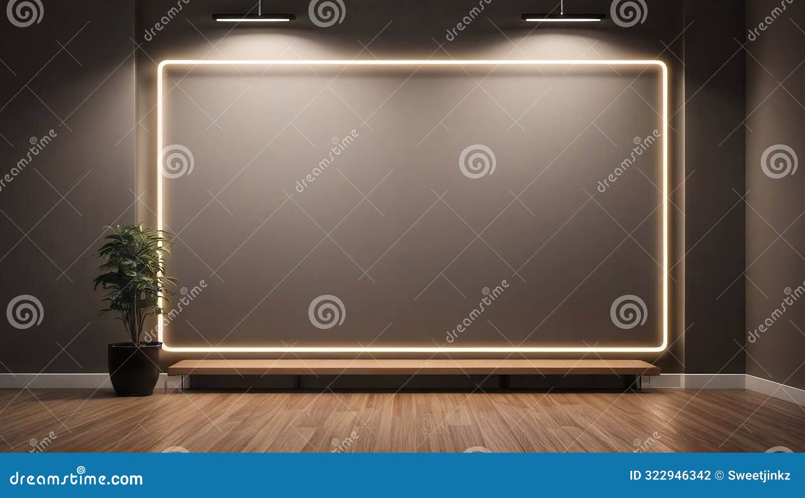 Luxury Concrete Wall,blank Border Frame, Minimal Tree, Neon Light Stock ...