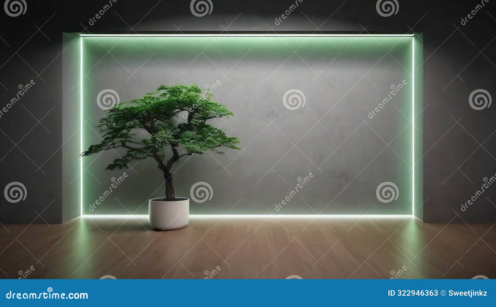 Luxury Concrete Wall,blank Border Frame, Minimal Tree, Neon Light Stock ...
