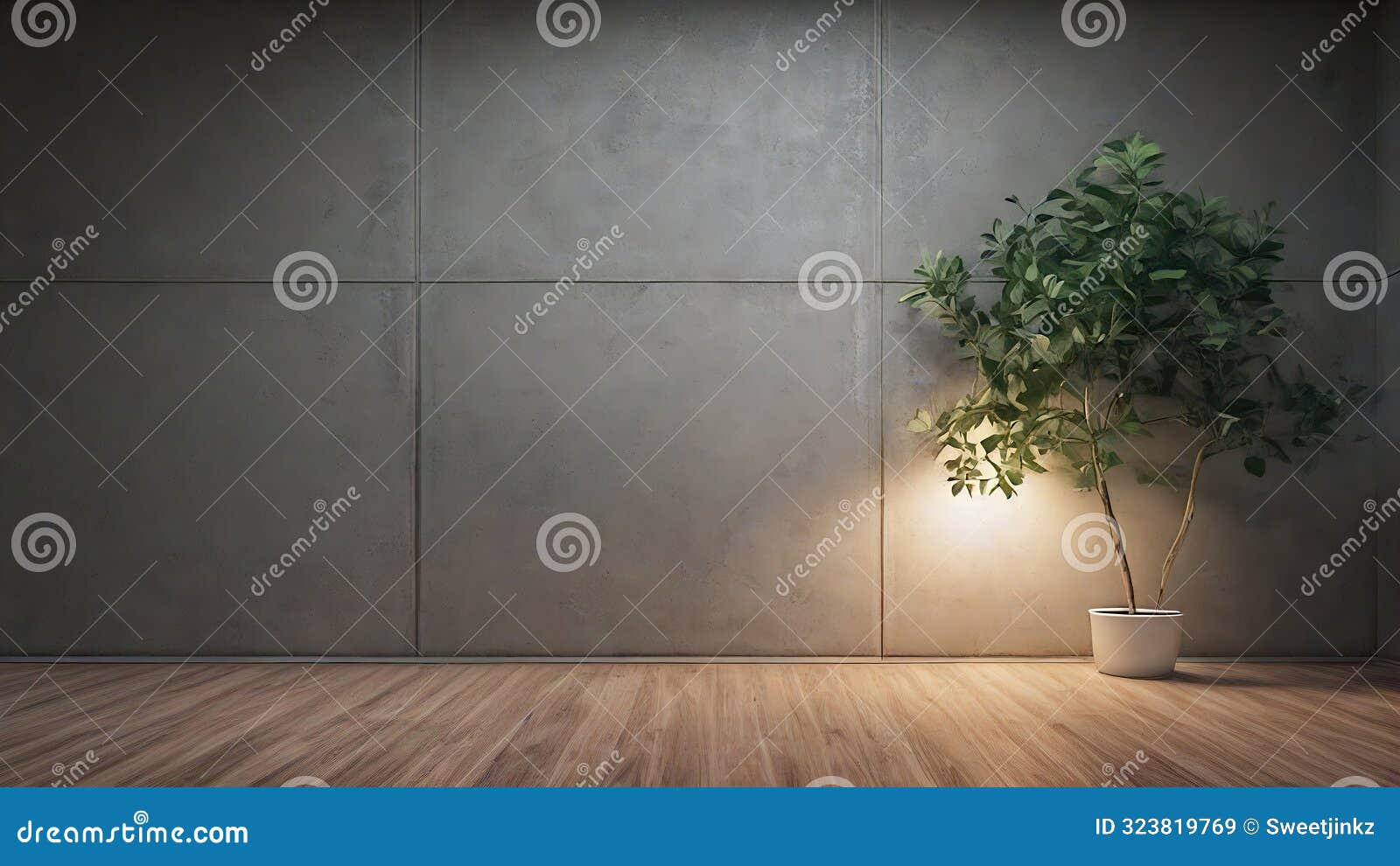Luxury Concrete Wall,blank Border Frame, Minimal Tree, Neon Light Stock ...