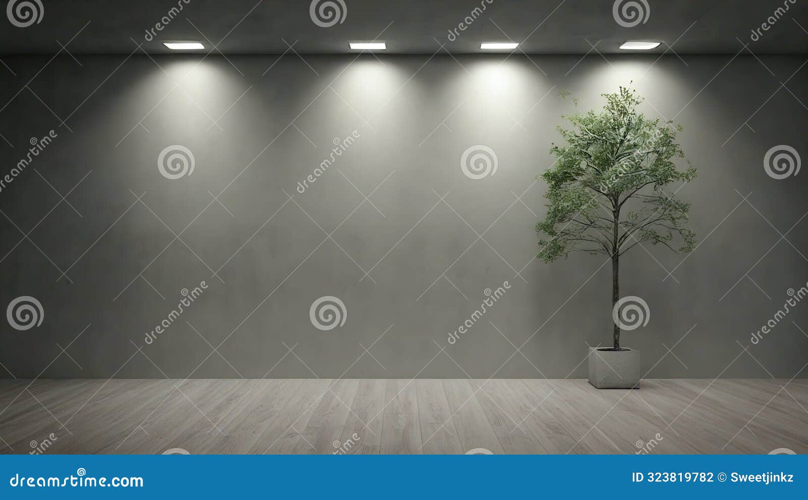 Luxury Concrete Wall,blank Border Frame, Minimal Tree, Neon Light Stock ...