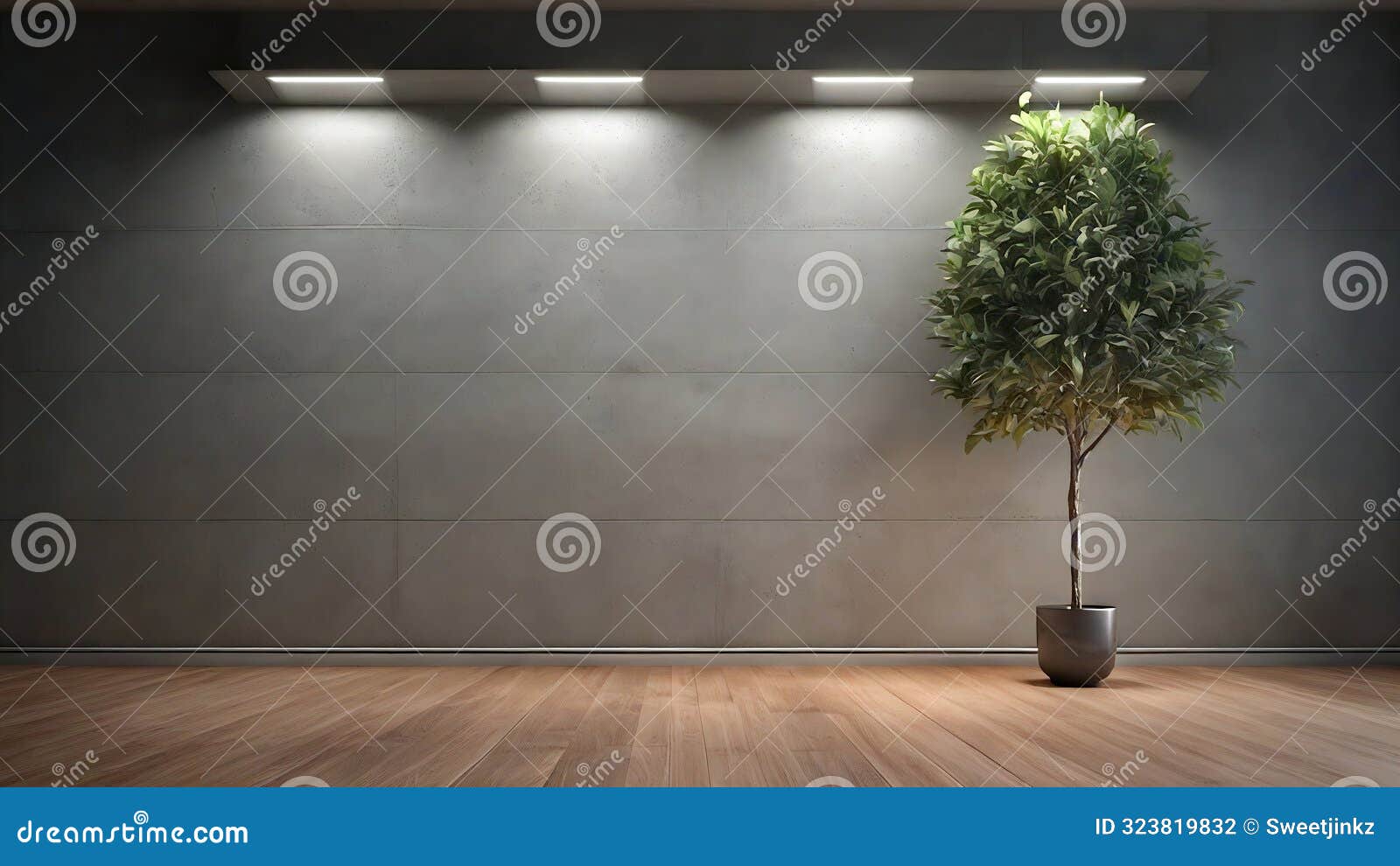 Luxury Concrete Wall,blank Border Frame, Minimal Tree, Neon Light Stock ...